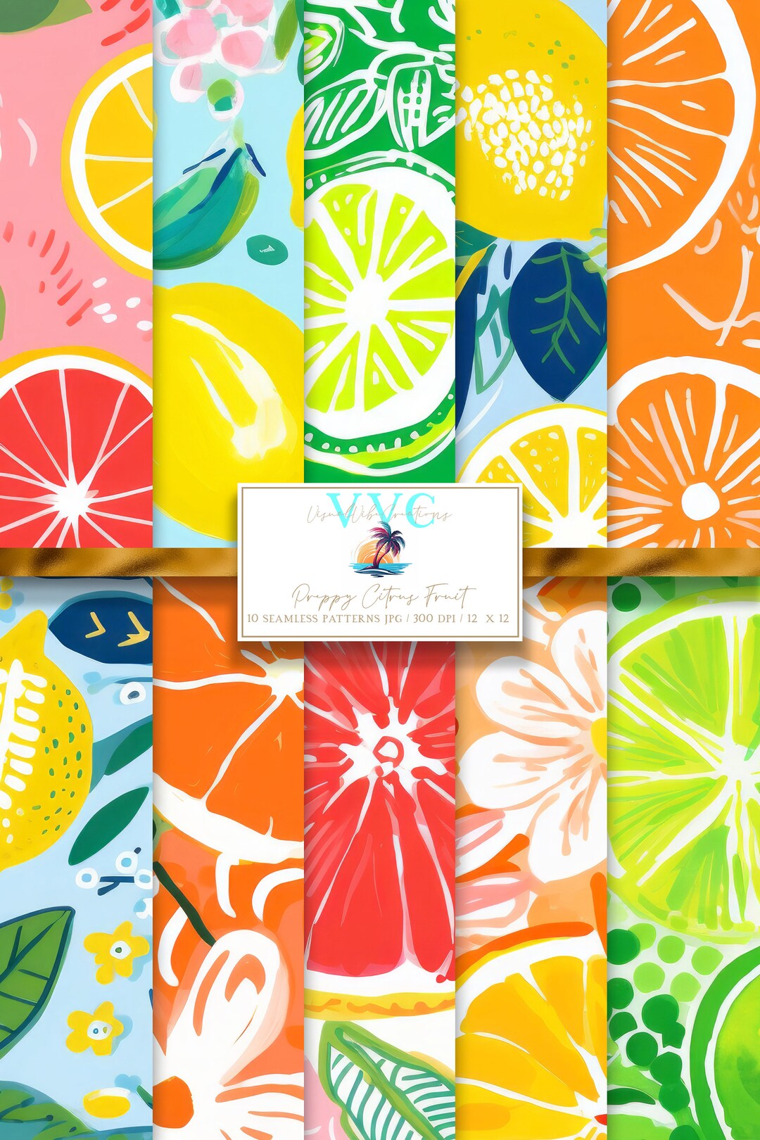 Preppy Citrus Fruit Digital Paper, 10 Seamless Patterns for Printable ...