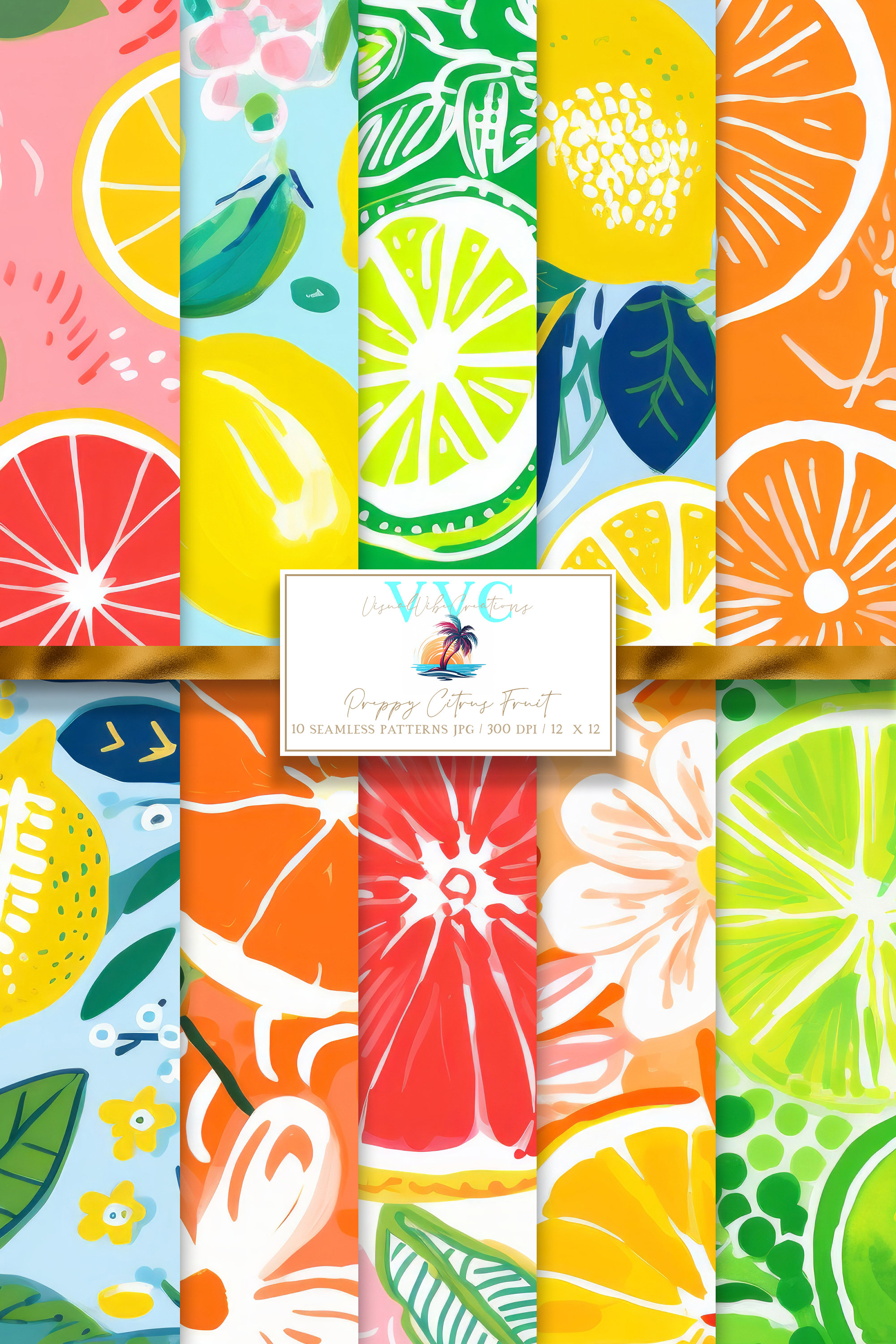 Preppy Citrus Fruit Digital Paper, 10 Seamless Patterns for Printable ...