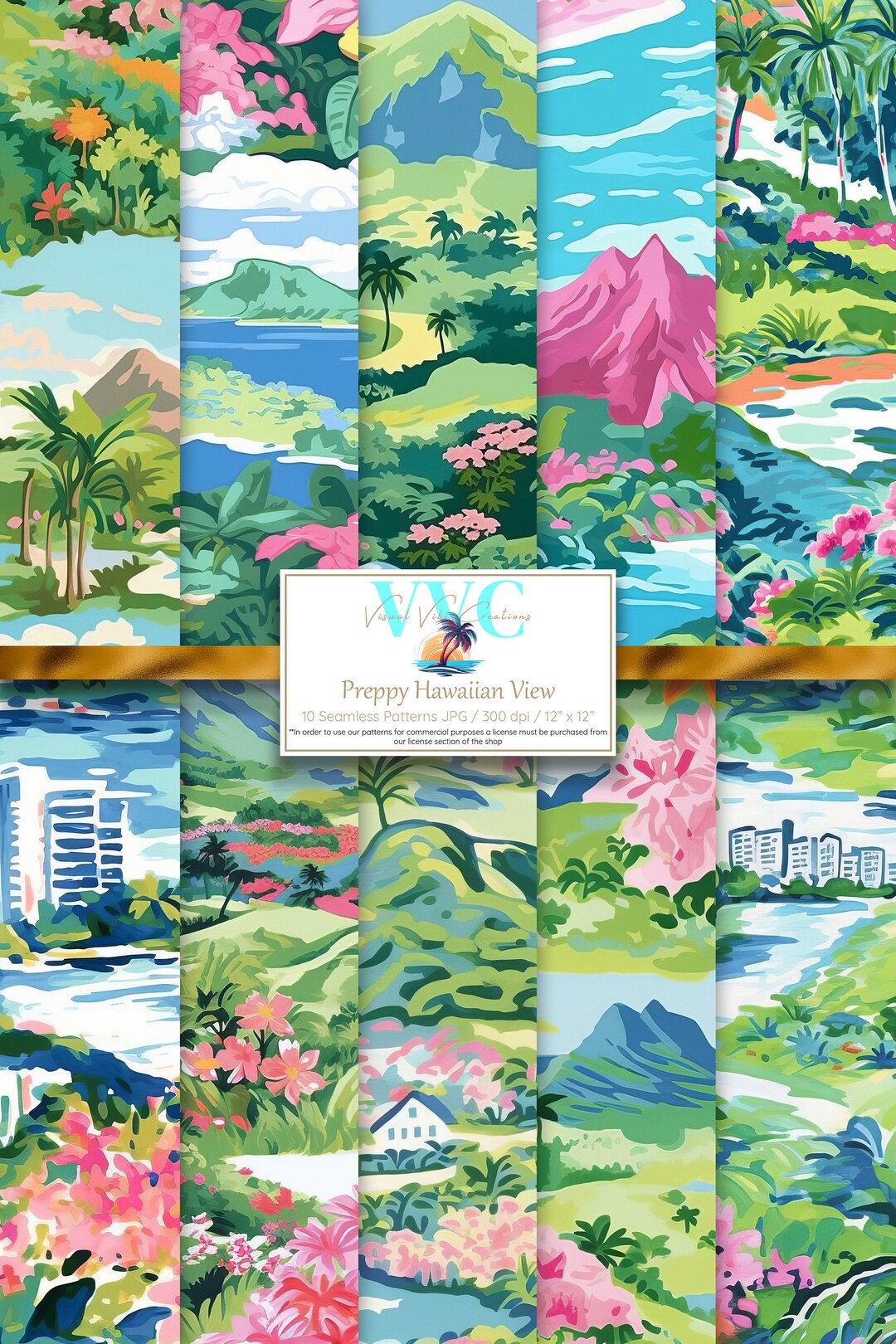 Preppy Hawaiian View Digital Paper, 10 Seamless Patterns for Printable ...