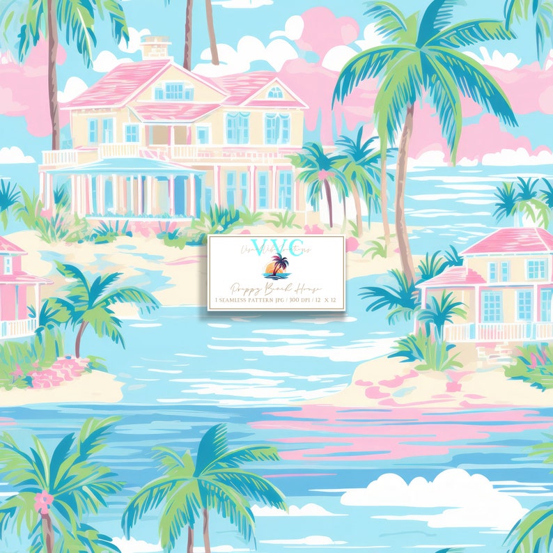 Preppy Beach House Digital Paper, 1 Seamless Tropical Pattern for ...