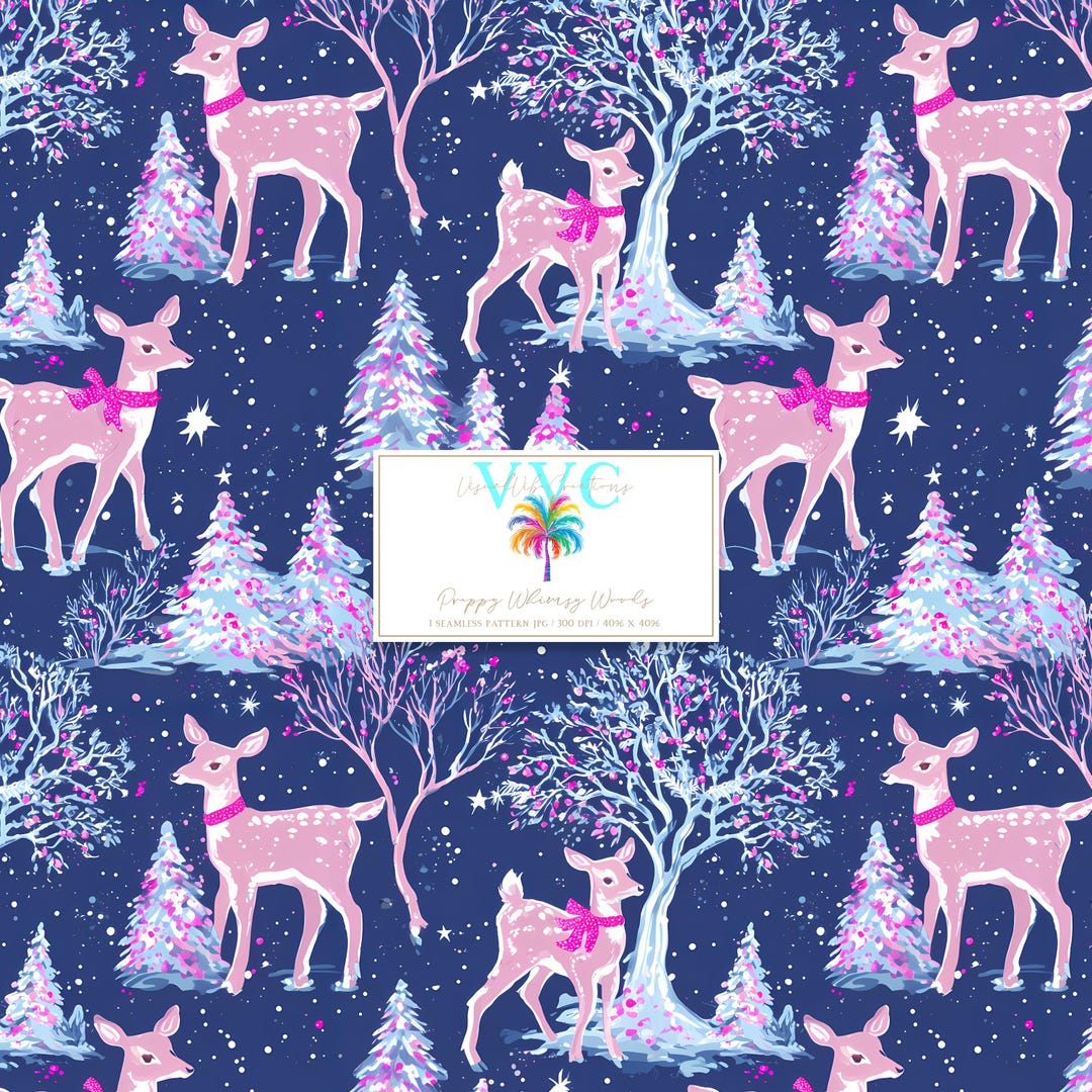 Preppy Whimsy Woods, 1 Seamless Pattern, Winter Deer With Scarves in ...