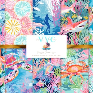 Preppy Ocean Life Digital Paper, 10 Seamless Patterns for Printable ...