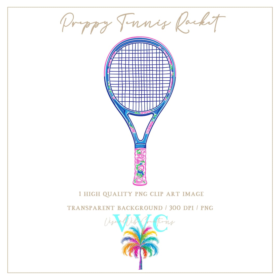 Preppy Tennis Racket Clip Art - Transparent Background in PNG - Sports ...