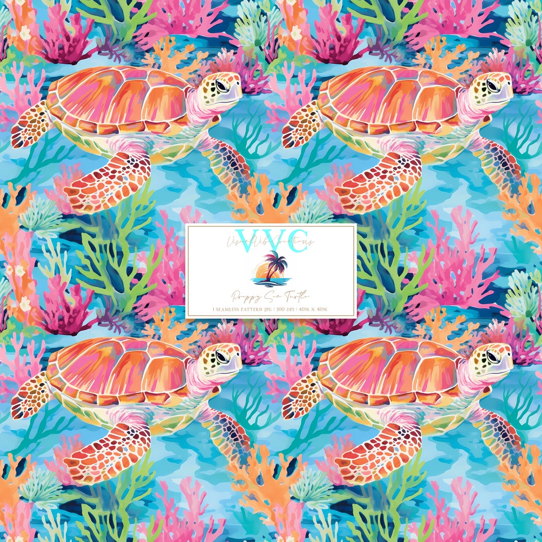 Preppy Sea Turtle Digital Paper, 1 Seamless Pattern for Printable ...