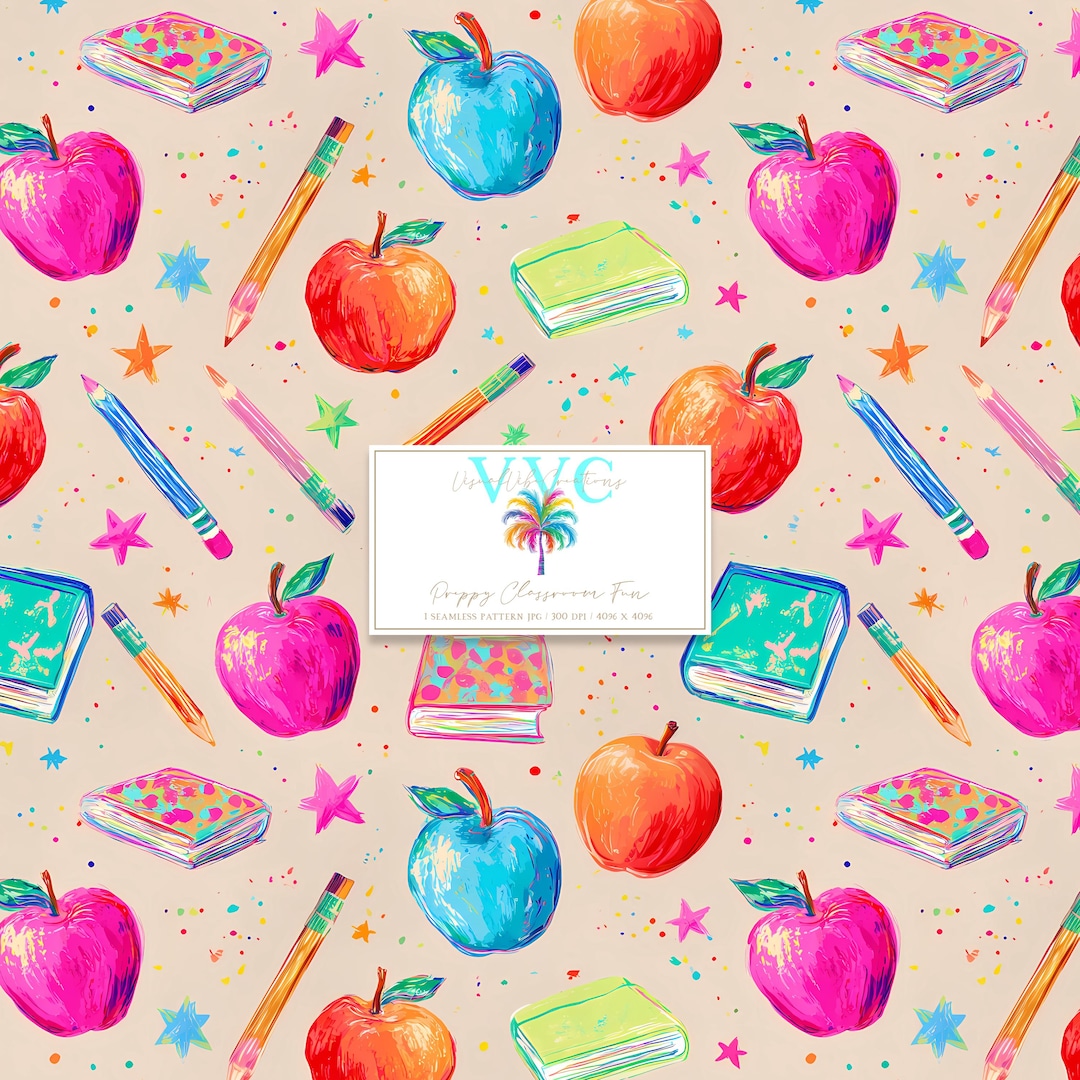 Preppy Classroom Fun, 1 Seamless Pattern, Colorful Back to School ...