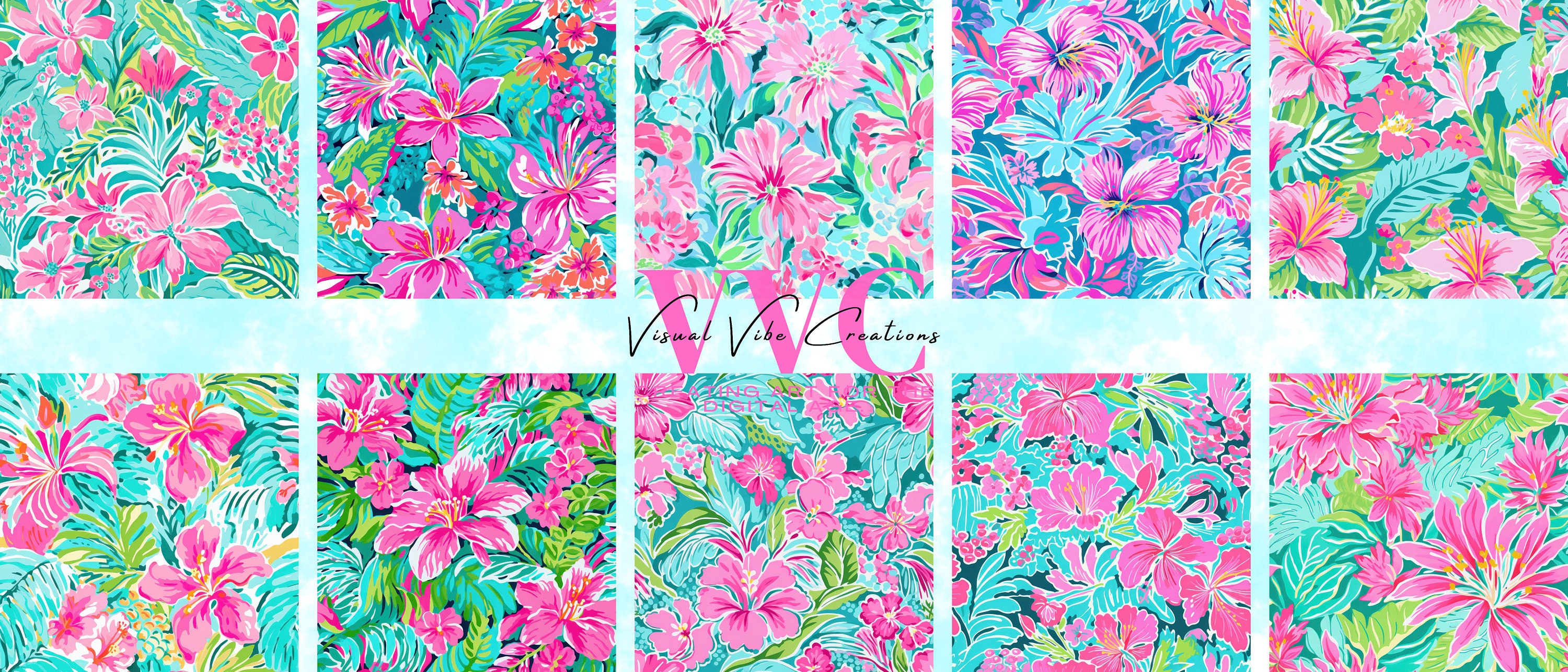 Preppy Pink & Teal Floral Pack 2 Digital Paper 10 Seamless - Etsy