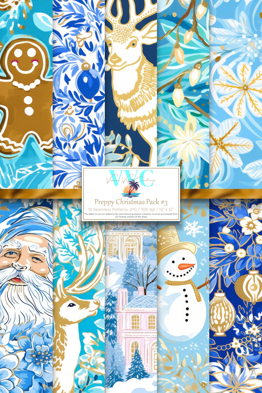 Preppy Christmas Pack 3 Digital Paper 10 Seamless Patterns - Etsy