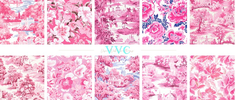Preppy Inspired Pink Toile Digital Paper, 10 Seamless Patterns for ...