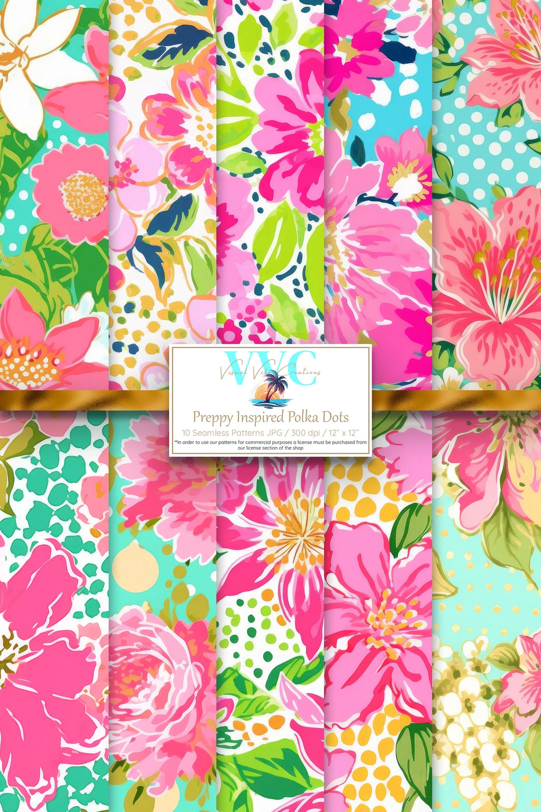 Preppy Inspired Polka Dots Digital Paper, 10 Seamless Preppy Patterns ...