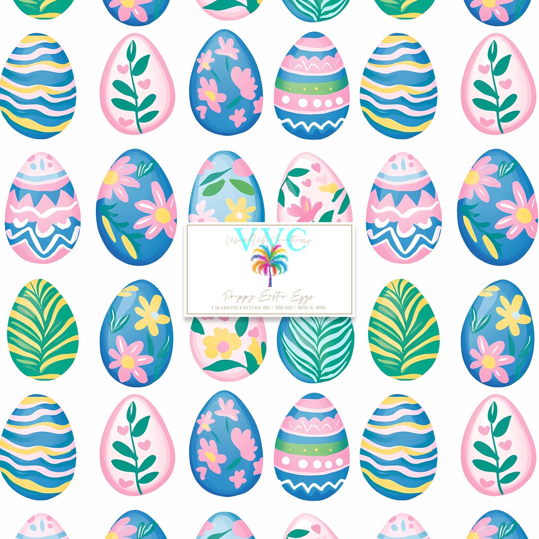 Preppy Easter Eggs Digital Paper, 1 Seamless Pattern for Printable ...