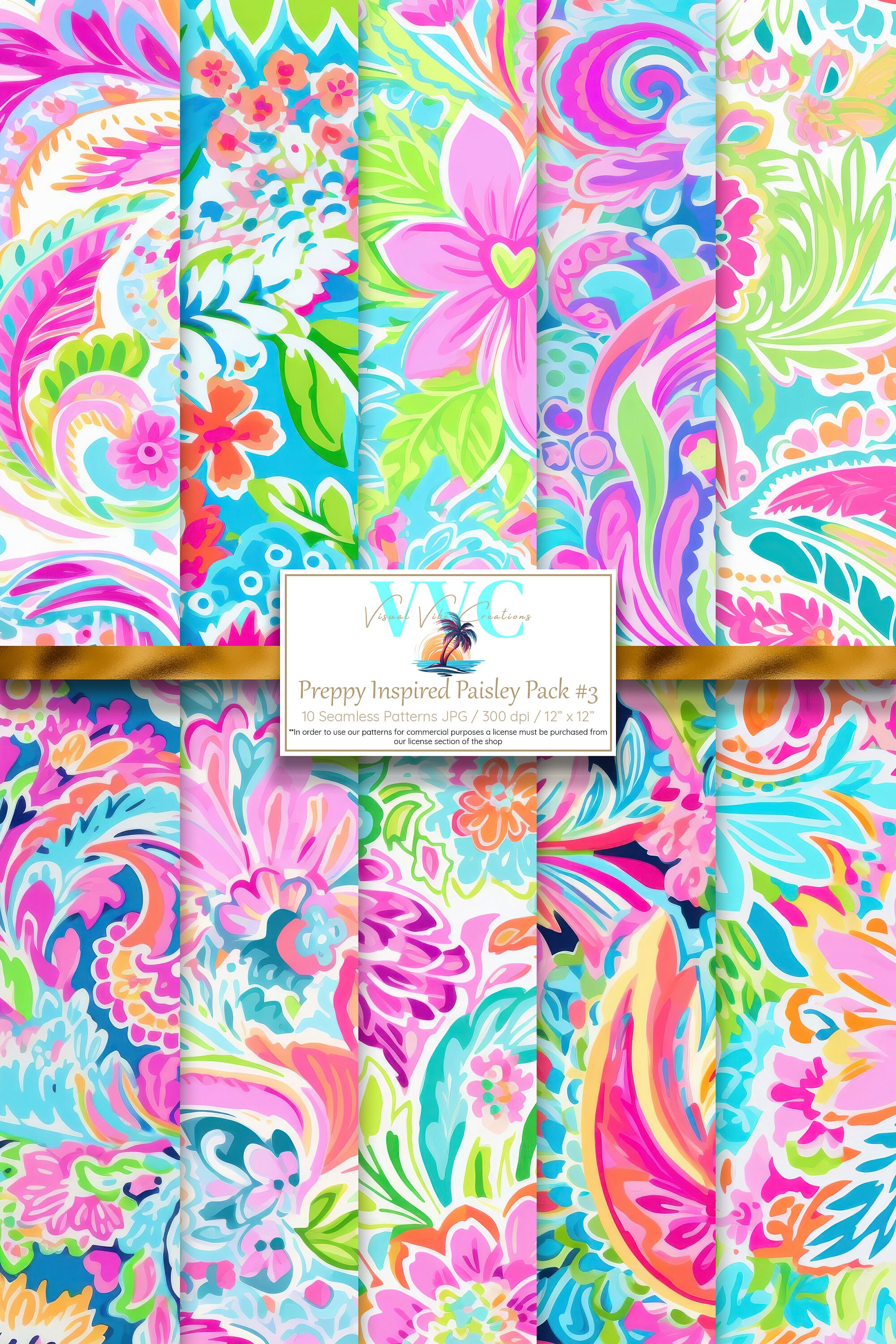 Preppy Inspired Paisley Pack 3 Digital Paper 10 Seamless - Etsy