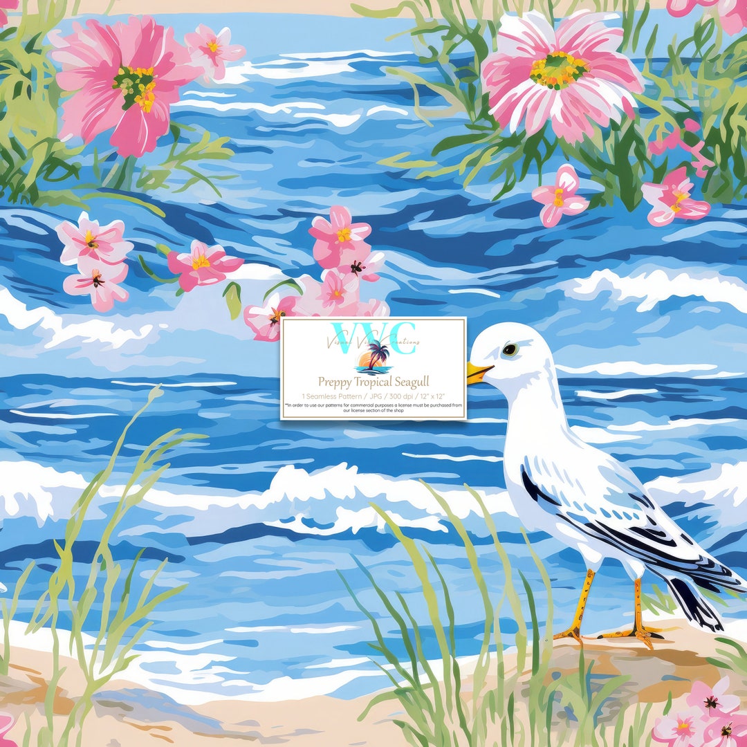 Preppy Tropical Seagull Digital Paper 1 Seamless Tropical - Etsy