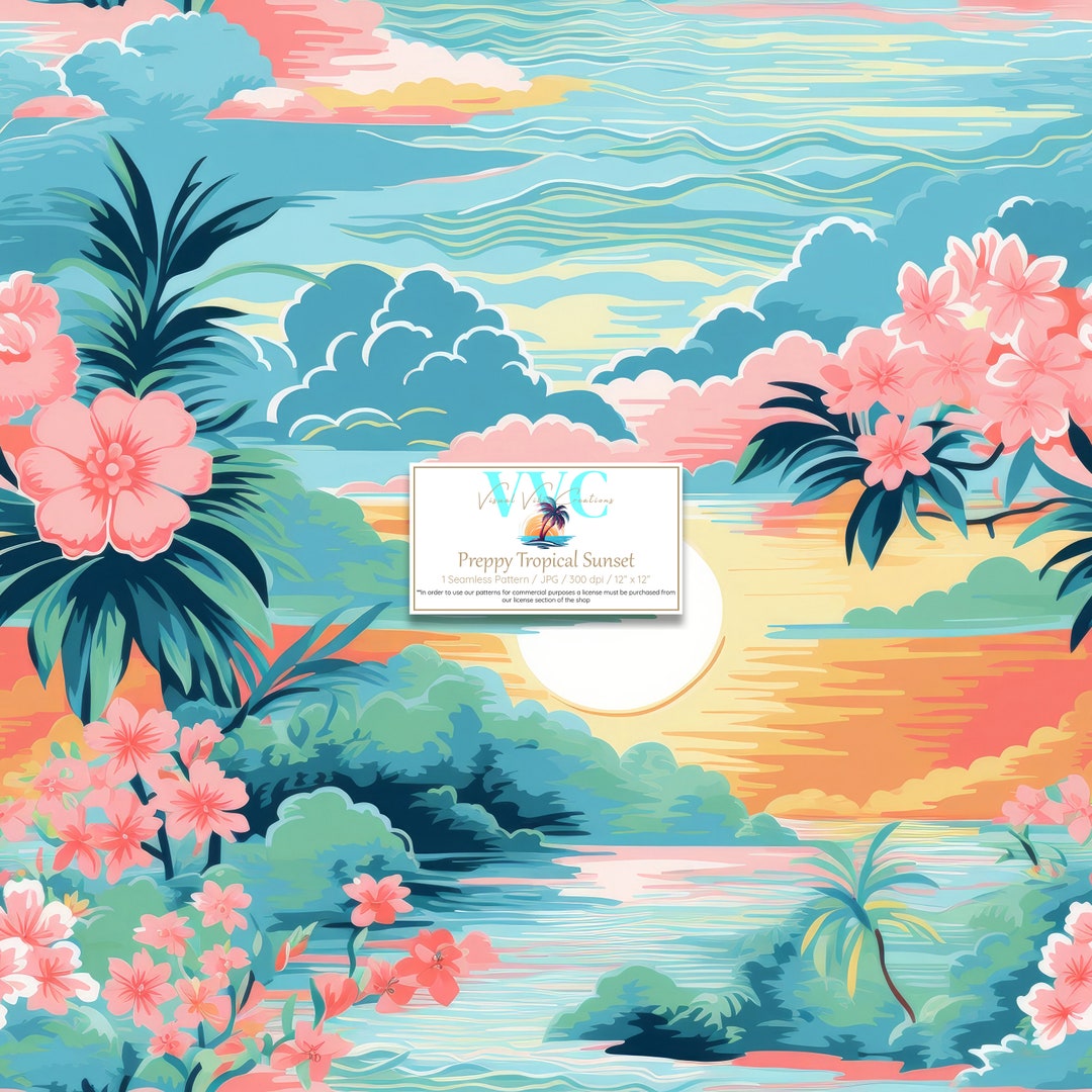 Preppy Tropical Sunset Digital Paper, 1 Seamless Pattern for Scrapbook ...