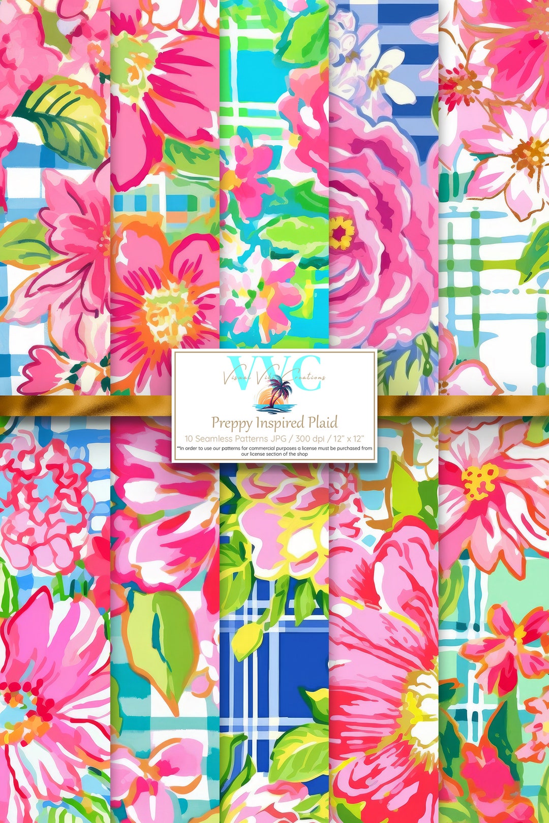 Preppy Inspired Plaid Digital Paper, 10 Seamless Patterns for Printable Scrapbook - Instant ...