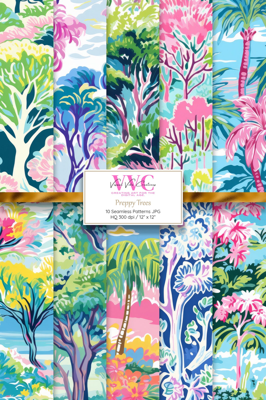 Preppy Trees Digital Paper 10 Seamless Patterns for Printable - Etsy