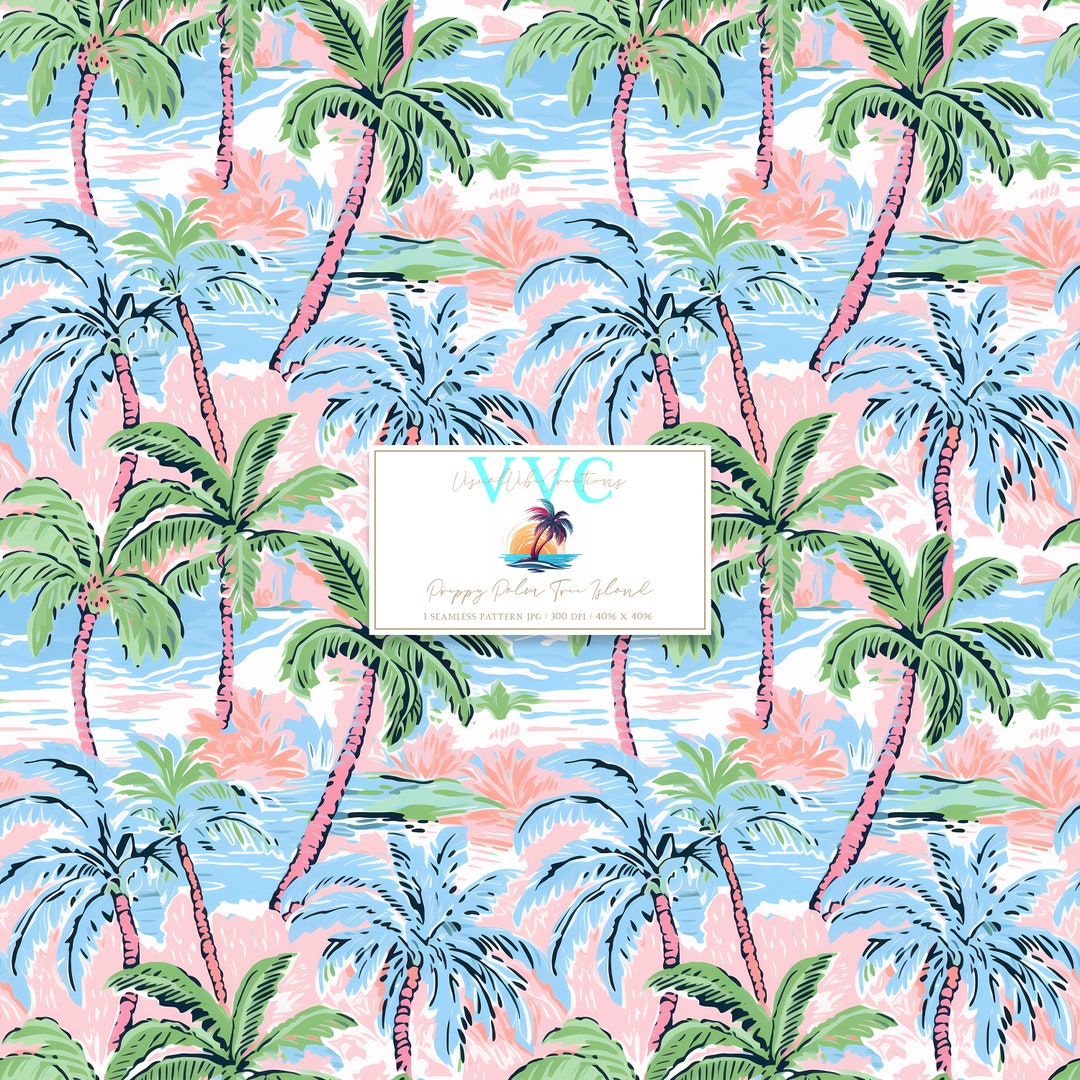 Preppy Palm Tree Island Digital Paper, 1 Seamless Pattern for Printable ...