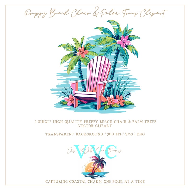 Preppy Beach Chair & Palm Trees Clipart Transparent Background in SVG ...