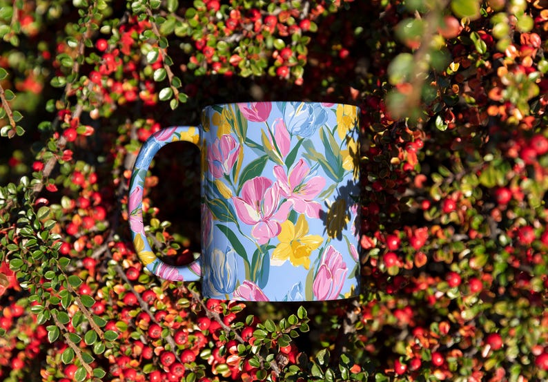 Preppy Spring Tulip Garden, 1 Seamless Pattern, Tulips and Daffodils ...