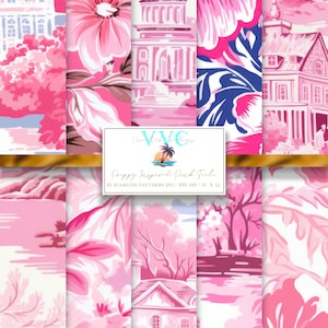 Preppy Inspired Pink Toile Digital Paper, 10 Seamless Patterns for ...