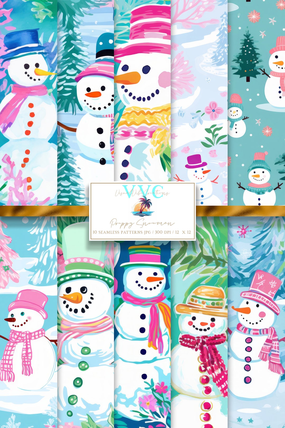 Preppy Snowman Digital Paper, 10 Seamless Patterns for Scrapbook Paper ...