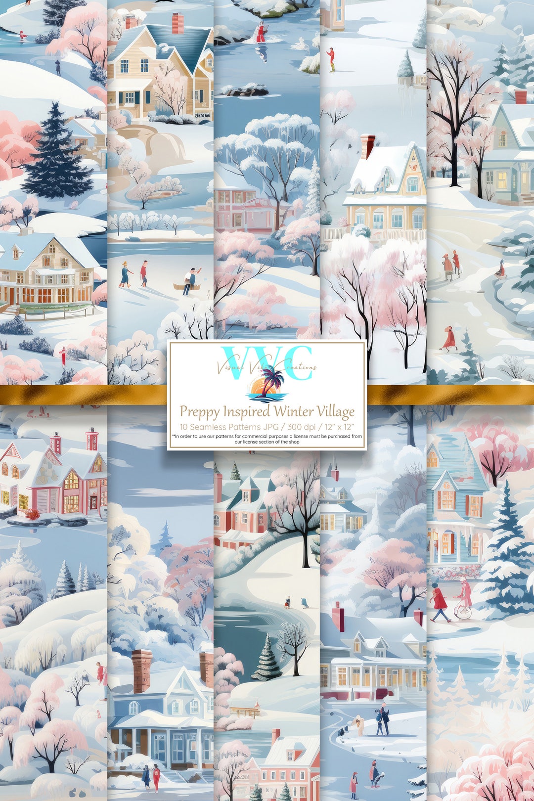 Preppy Inspired Winter Village Digital Paper, 10 Seamless Patterns for ...