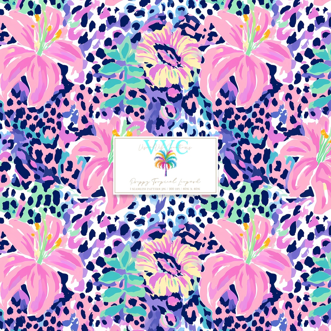 Preppy Tropical Leopard, 1 Seamless Pattern, Animal Print Digital Paper ...
