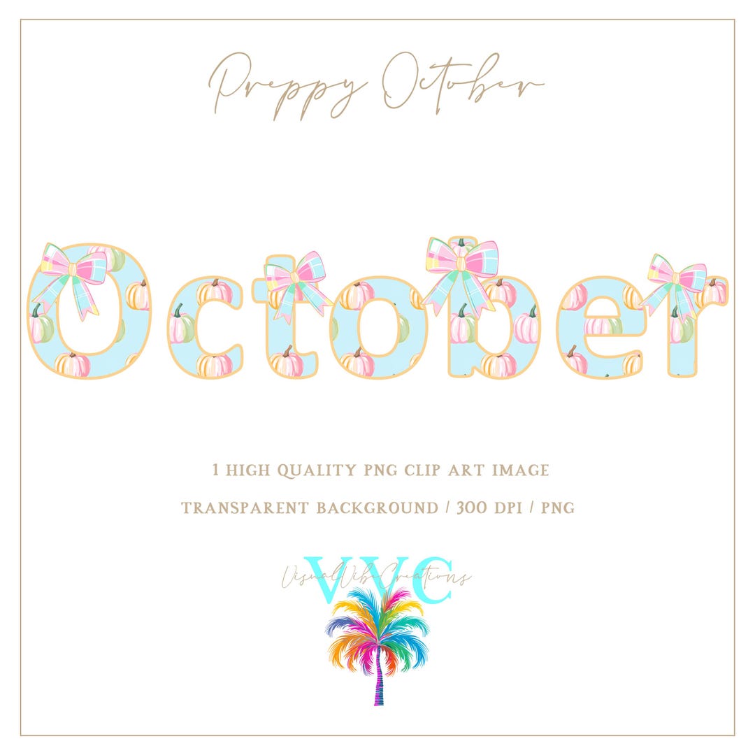 Preppy October Clip Art - Transparent Background in PNG - Months of the ...