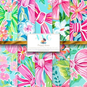 Preppy Bows Digital Paper, 10 Seamless Colorful Patterns for Printable ...