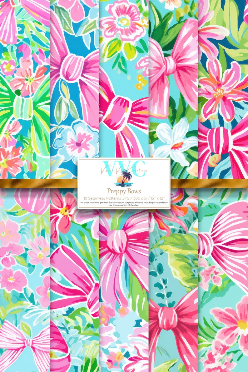 Preppy Bows Digital Paper 10 Seamless Colorful Patterns for - Etsy