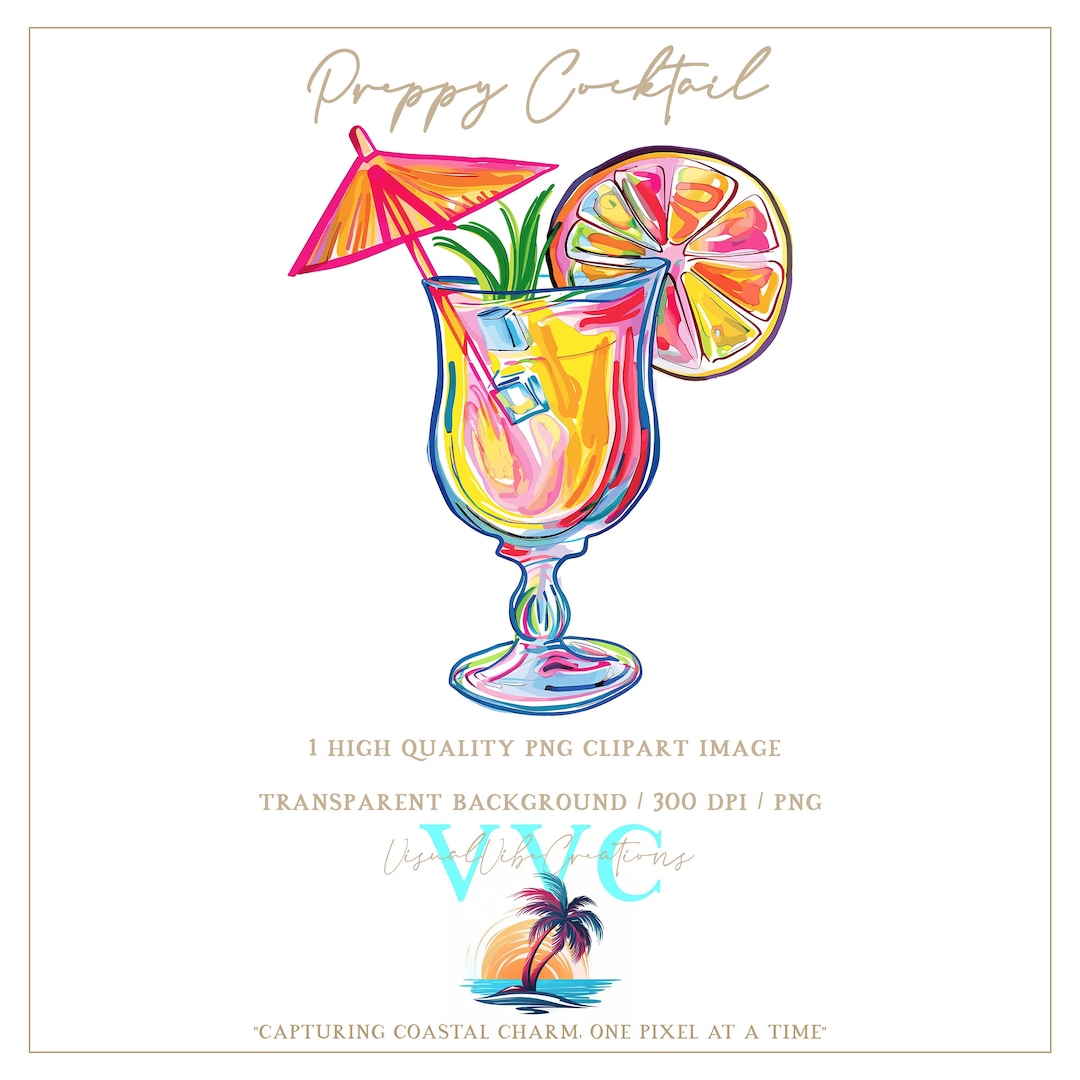 Preppy Cocktail Clip Art - Transparent Background in PNG - Drink, Beach ...