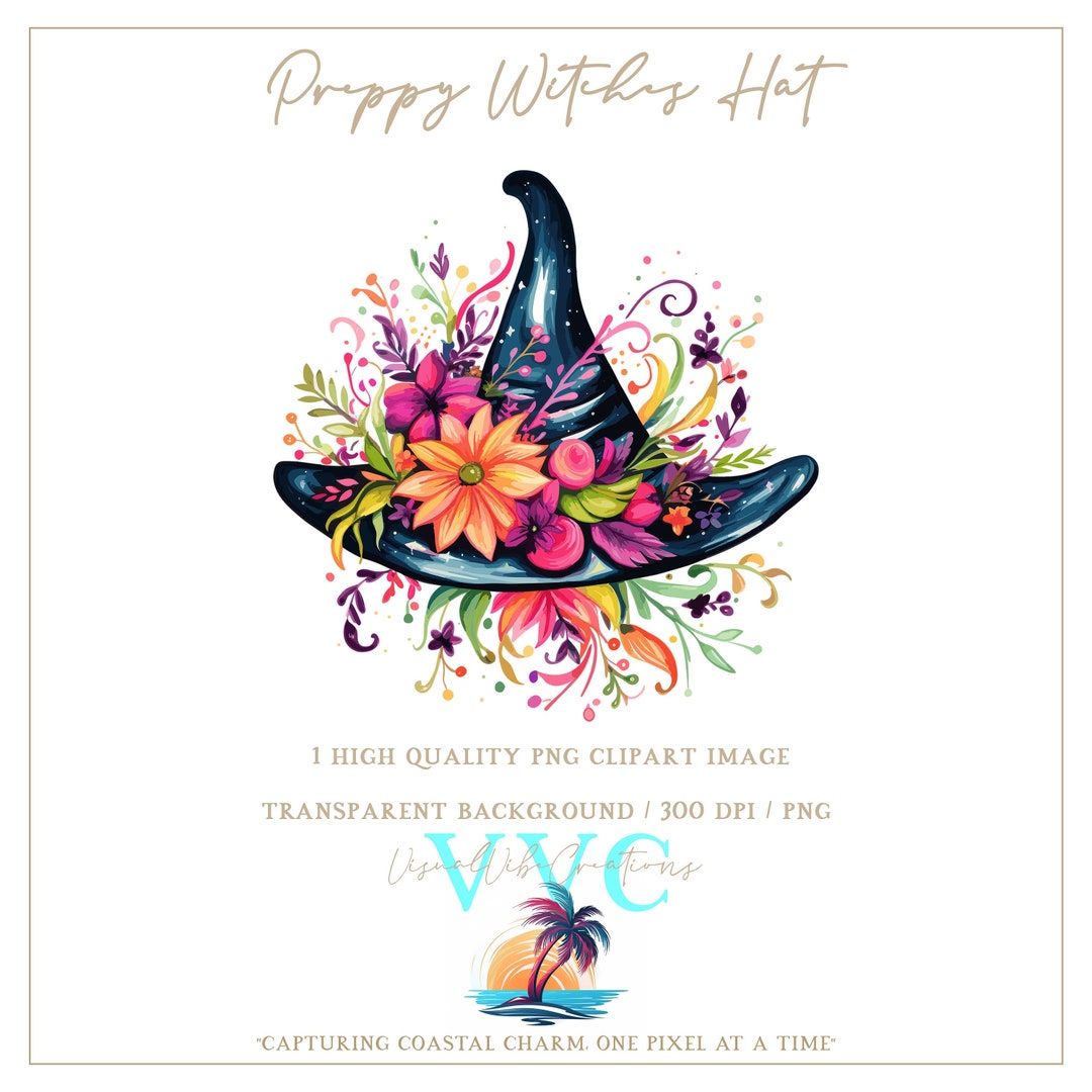 Preppy Witches Hat Clipart - Transparent Background in PNG - Witch ...
