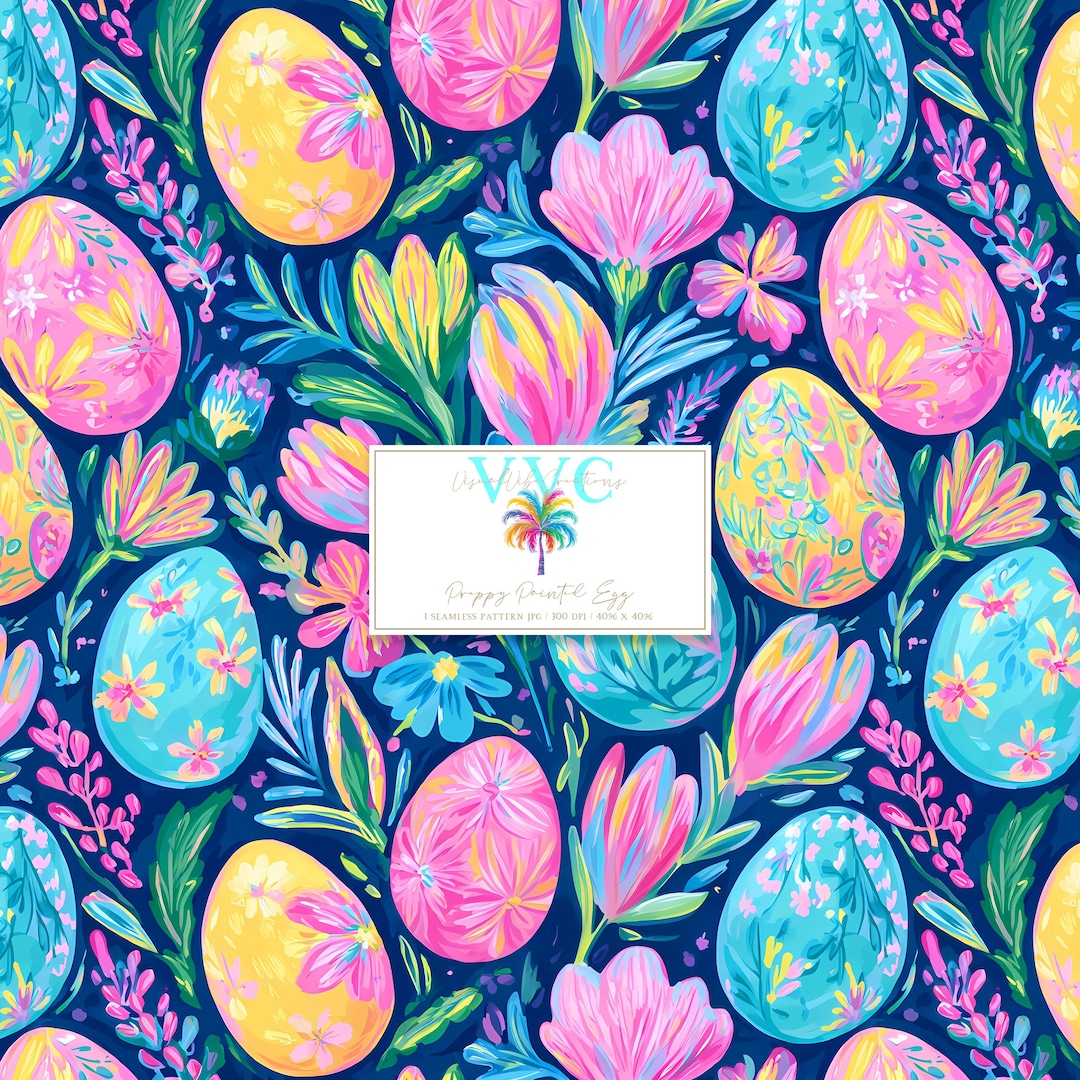 Preppy Painted Egg, 1 Seamless Pattern, Floral Easter Eggs, Spring ...