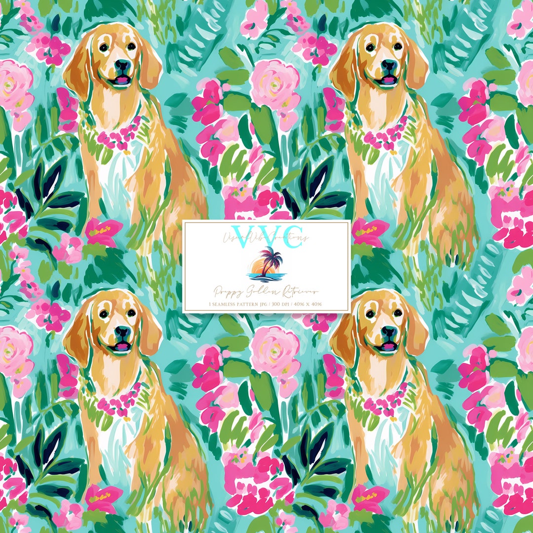 Preppy Golden Retriever Digital Paper, 1 Seamless Pattern for Scrapbook ...