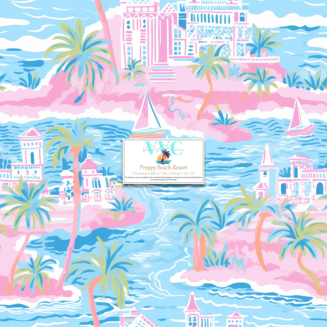 Preppy Beach Resort Digital Paper, 1 Seamless Pattern for Scrapbook ...