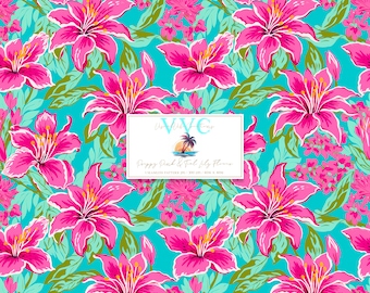 Preppy Pink & Teal Garden Digital Paper, 1 Seamless Tropical Pattern ...
