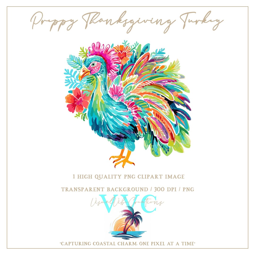 Preppy Thanksgiving Turkey Clip Art - Transparent Background in PNG ...