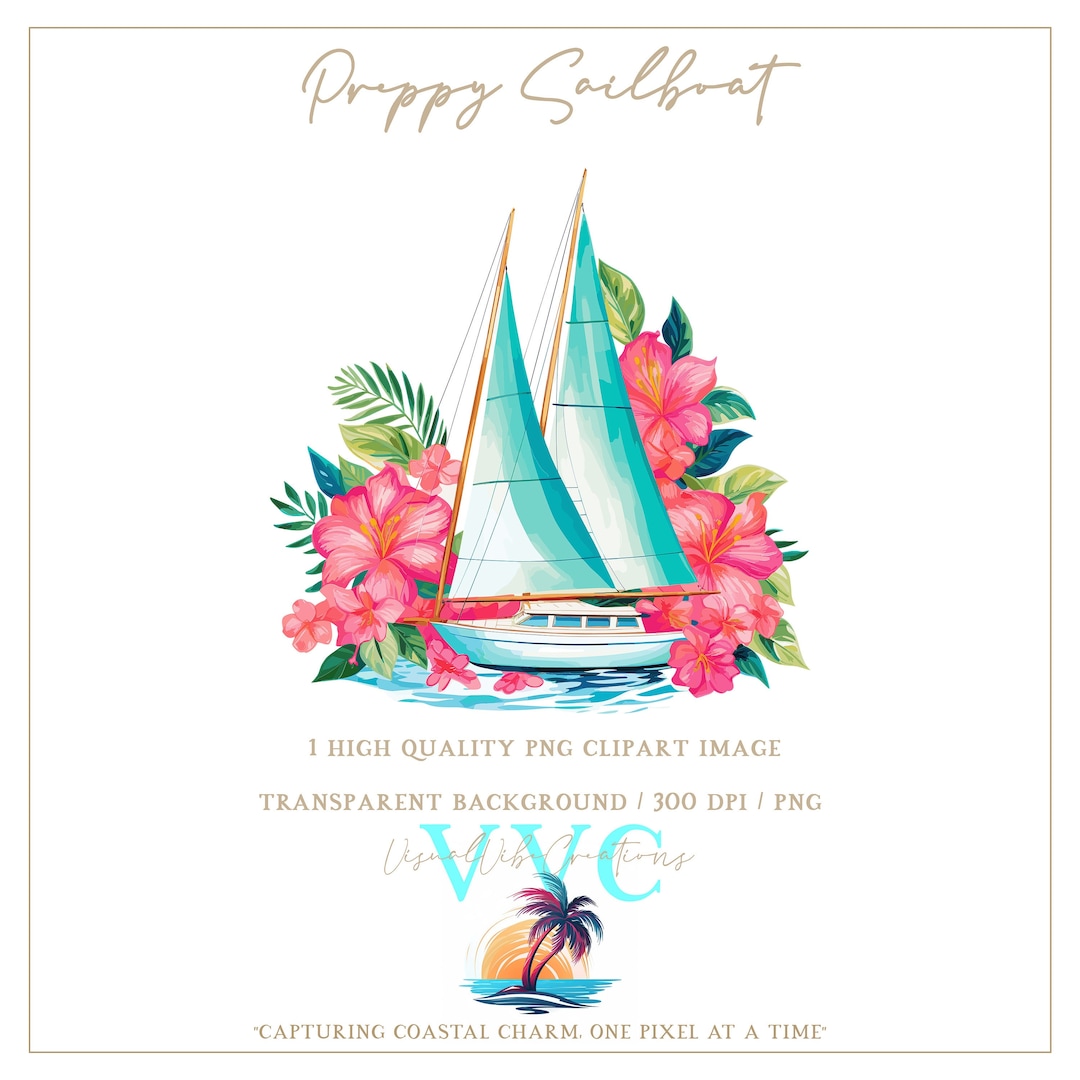 Preppy Sailboat Clip Art - Transparent Background in PNG - Sailing ...