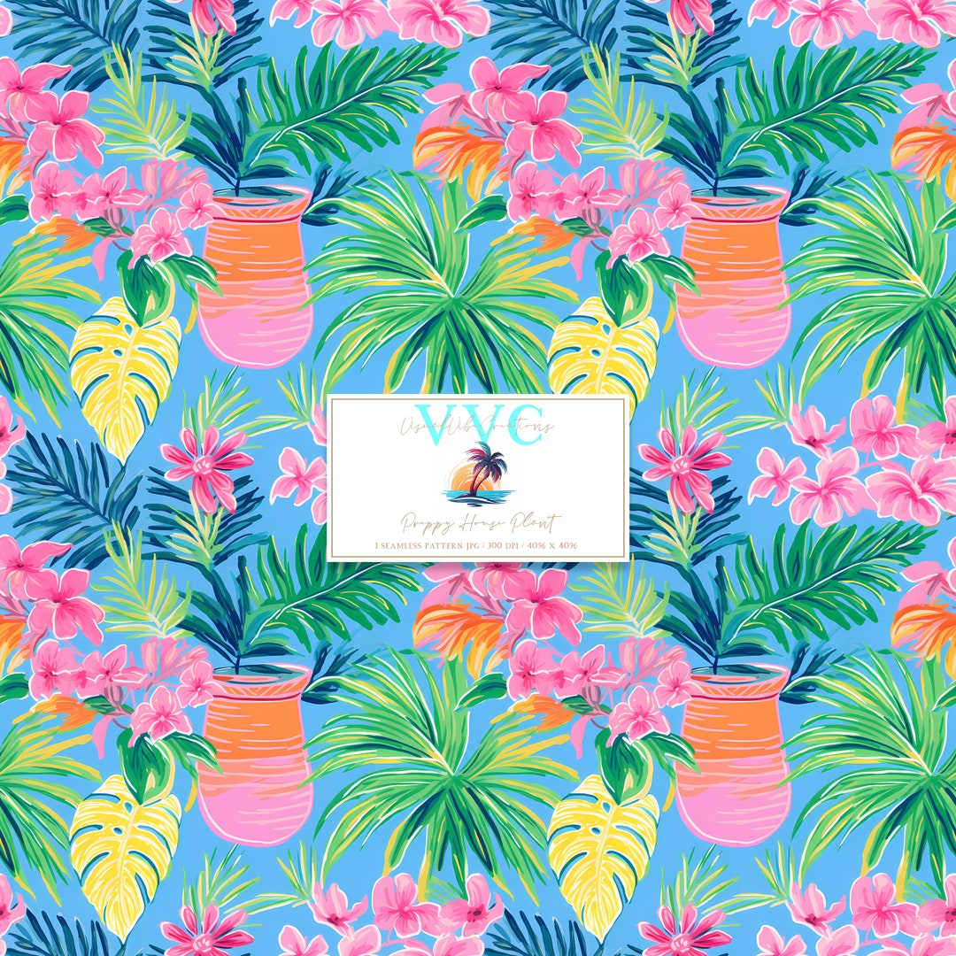 Preppy House Plant Digital Paper, 1 Seamless Pattern for Scrapbook ...