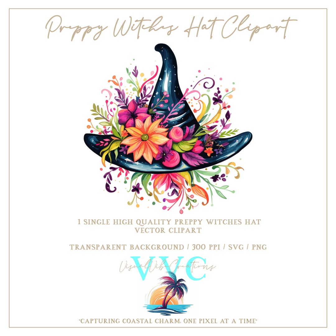 Preppy Witches Hat Clipart Transparent Background in SVG - Etsy