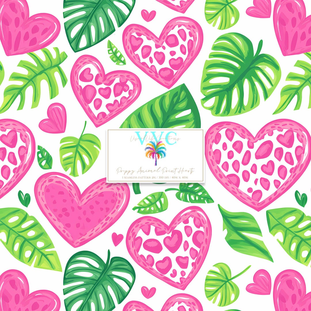 Preppy Animal Print Hearts Digital Paper, 1 Seamless Pattern for ...