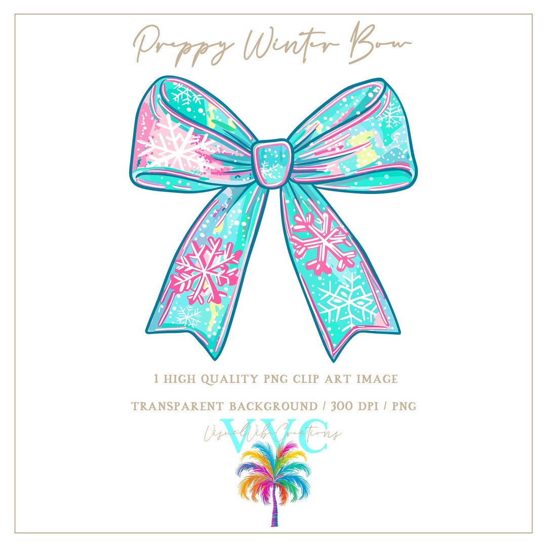 Preppy Winter Bow Clip Art - Transparent Background in PNG, Vibrant ...