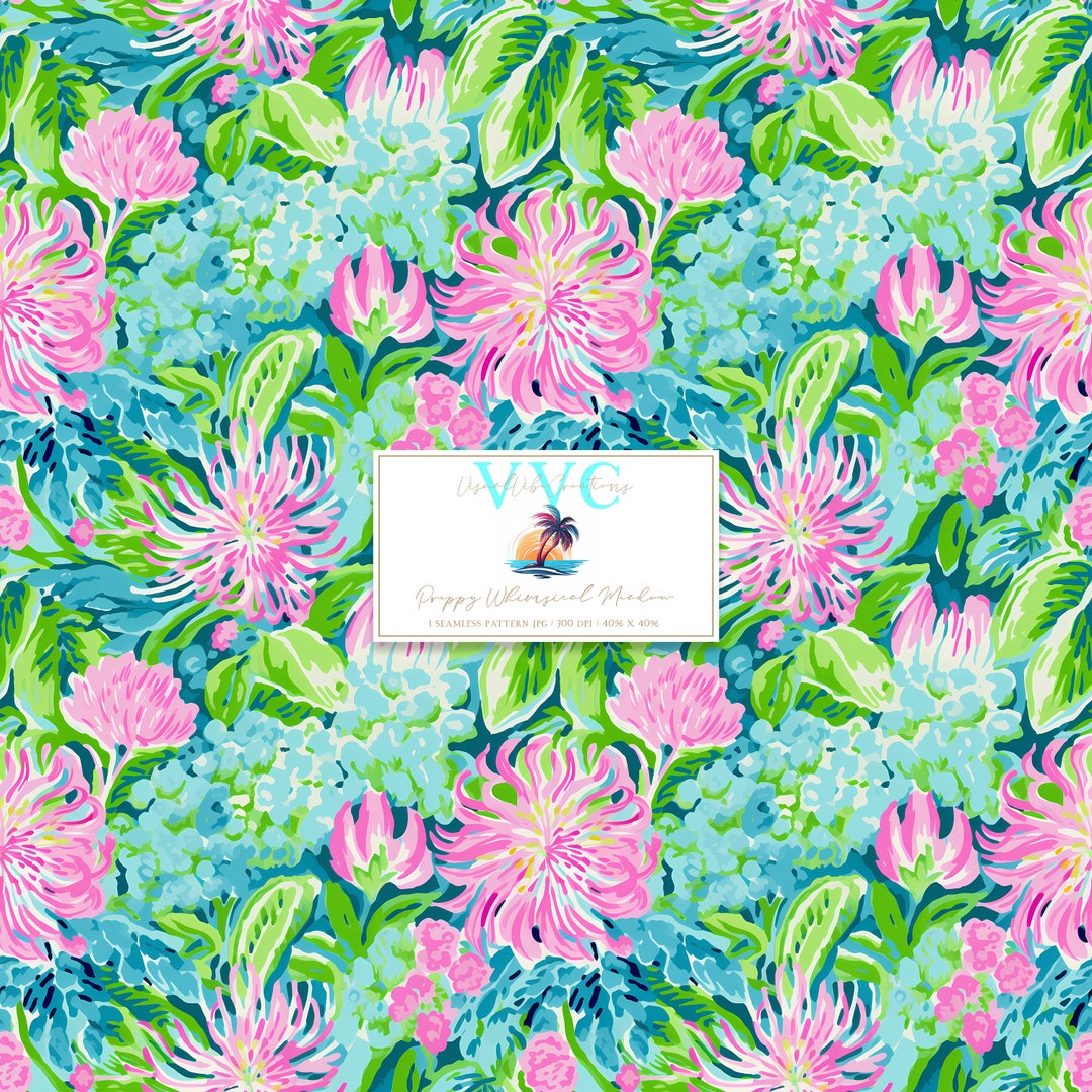 Preppy Whimsical Meadow Digital Paper, 1 Seamless Pattern for Printable ...