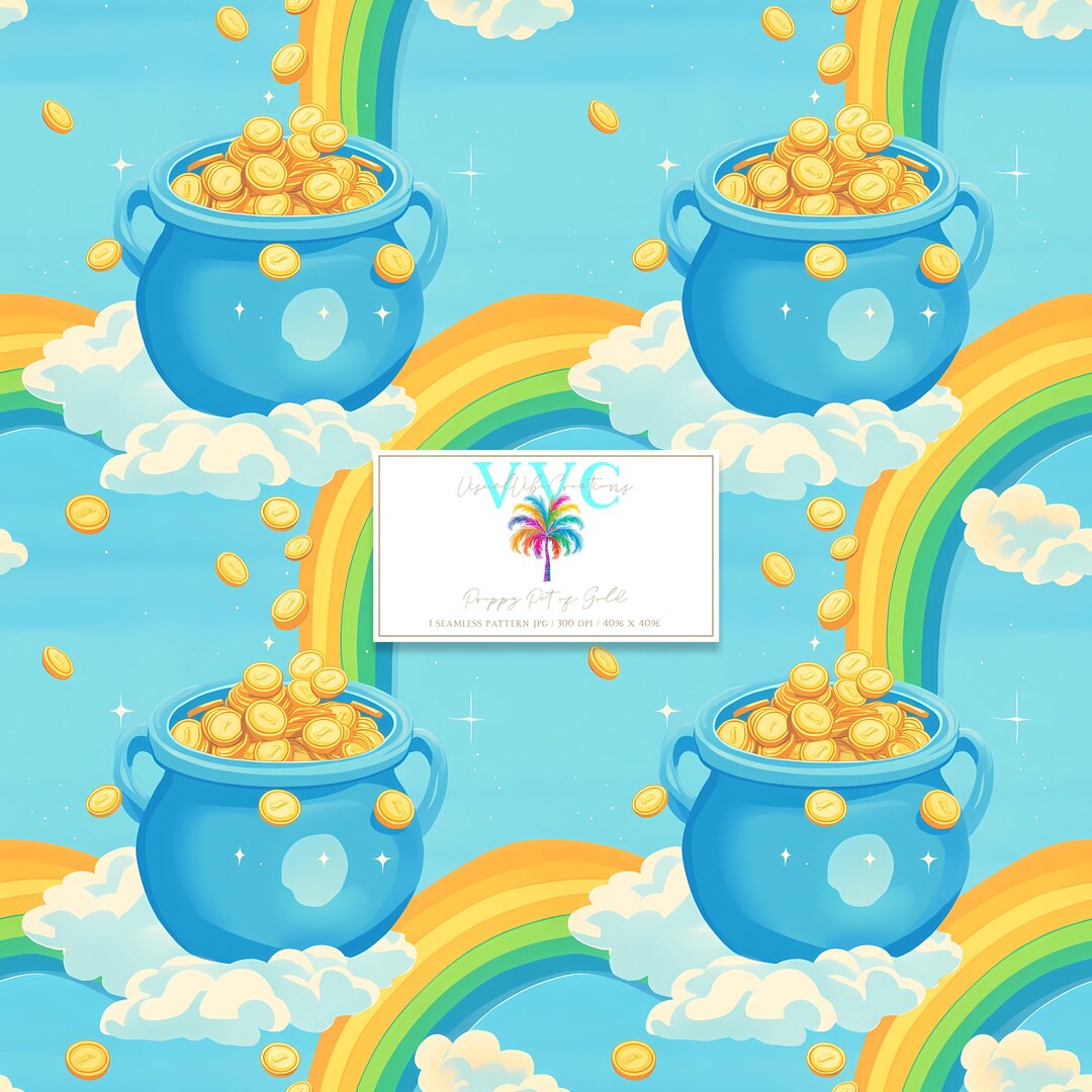 Preppy Pot of Gold Digital Paper, 1 Seamless Pattern for Printable ...
