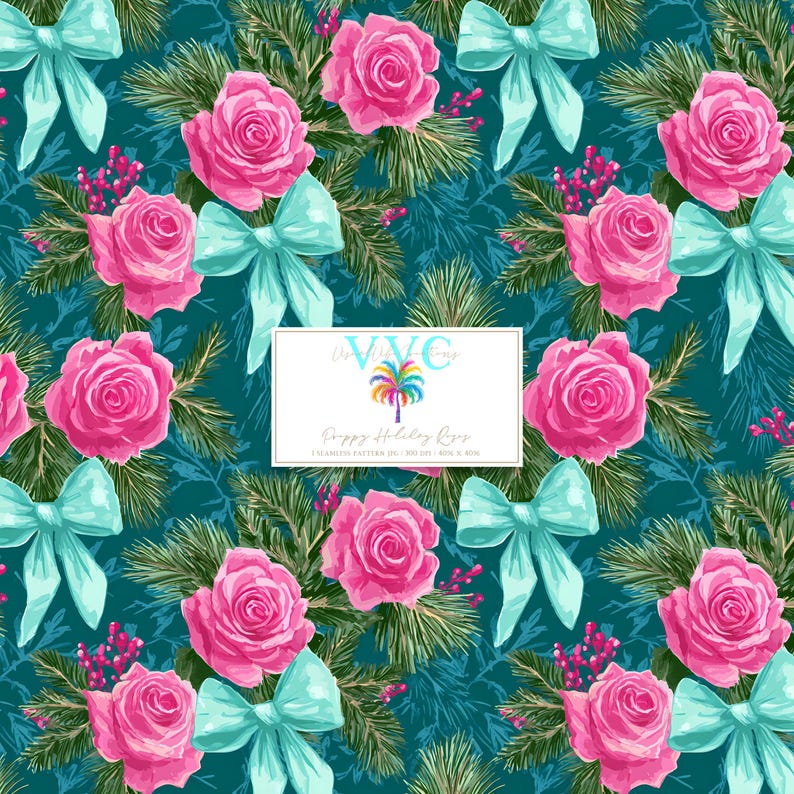 Preppy Holiday Roses, 1 Seamless Pattern, Pastel Christmas Floral ...