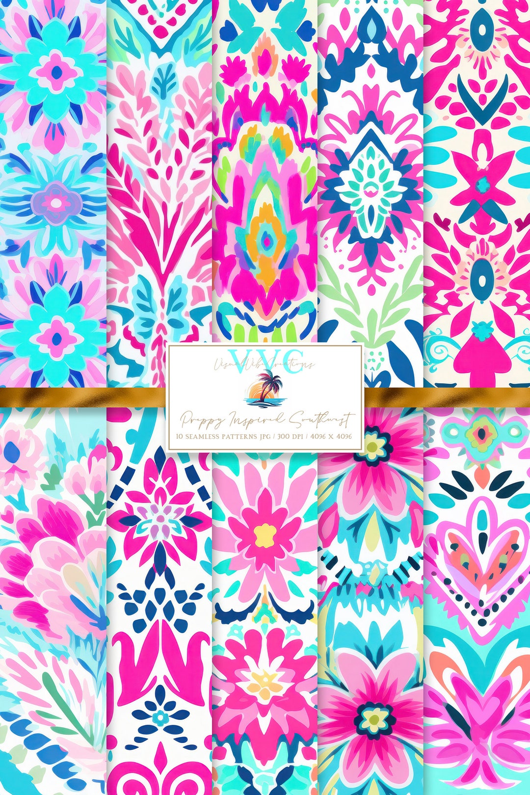 Preppy Inspired Southwest Digital Paper, 10 Seamless Patterns for ...