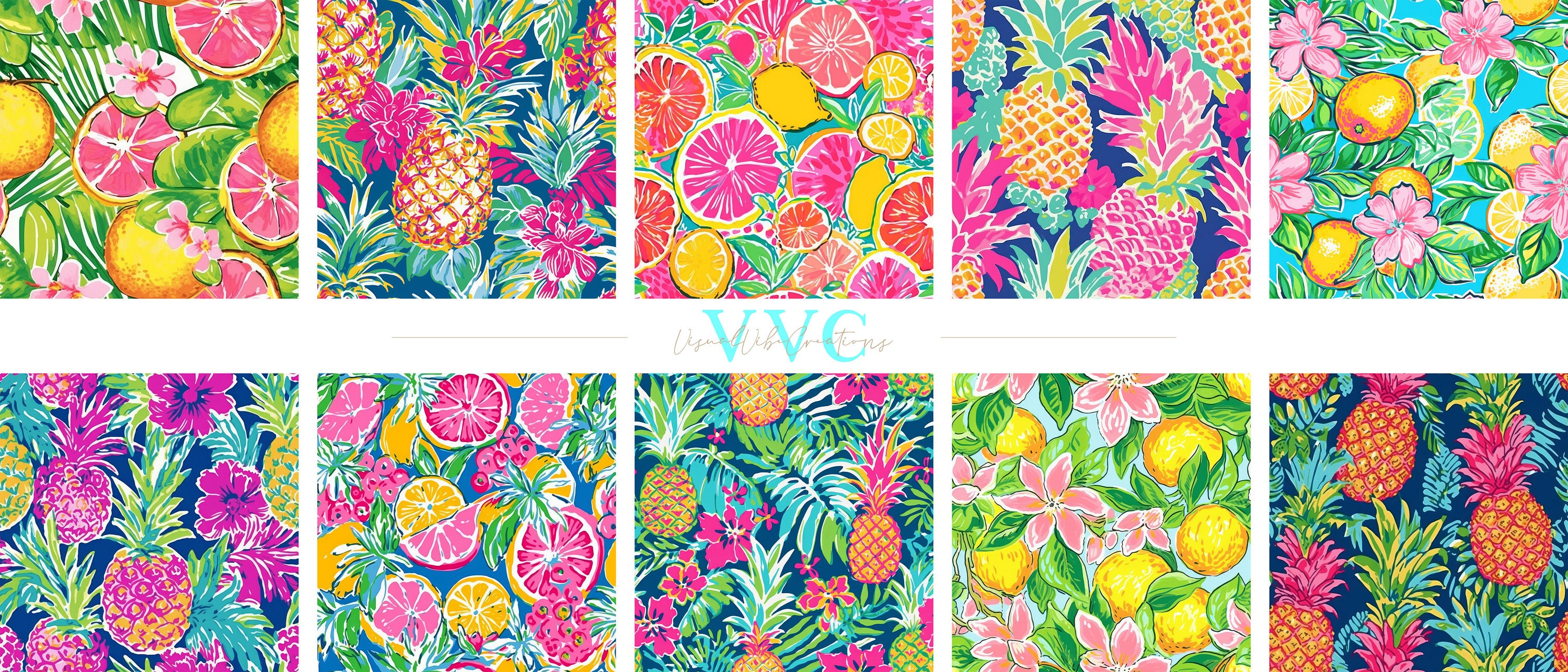 Summer Tropical Fruit Digital Paper, 10 Seamless Preppy Patterns for ...