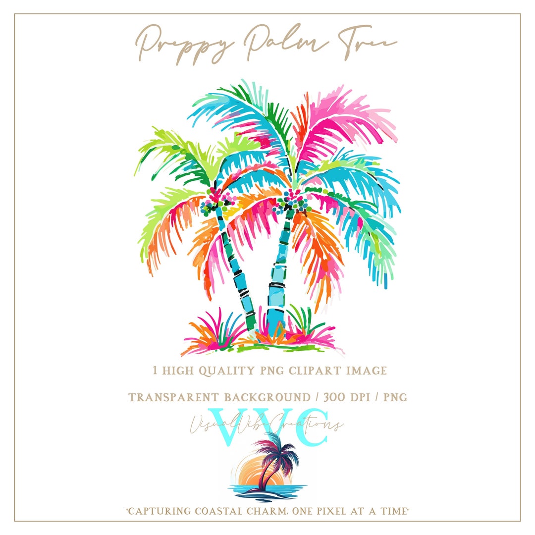 Preppy Palm Tree Clip Art - Transparent Background in PNG - Palm Tree ...
