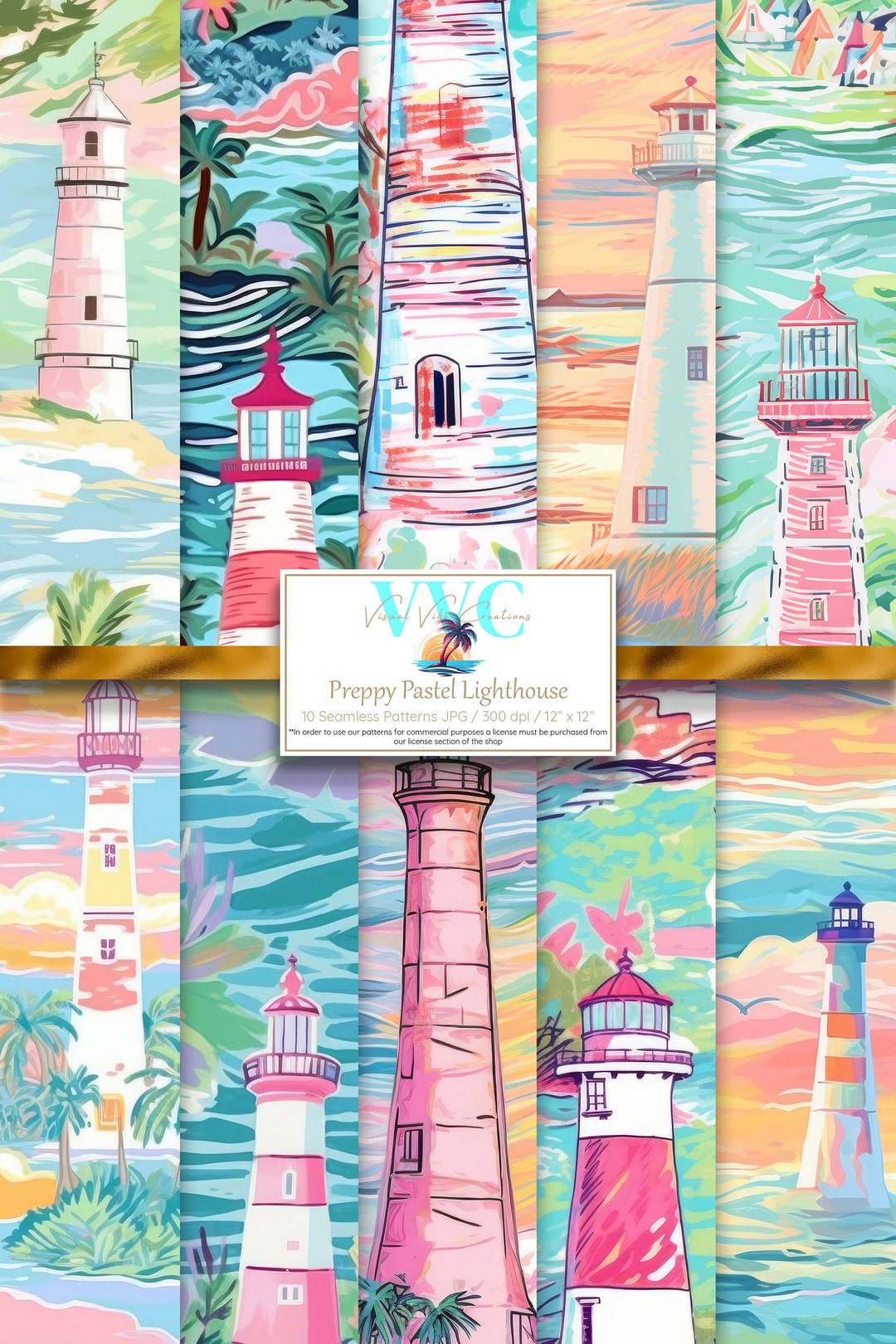 Preppy Pastel Lighthouse Digital Paper 10 Seamless Preppy - Etsy