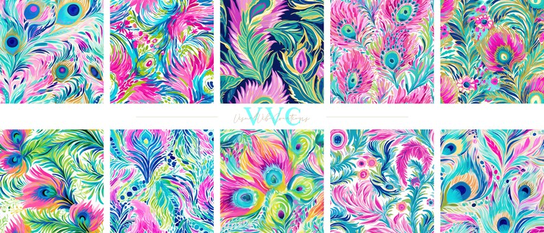 Preppy Inspired Peacock Feathers Digital Paper 10 Seamless - Etsy