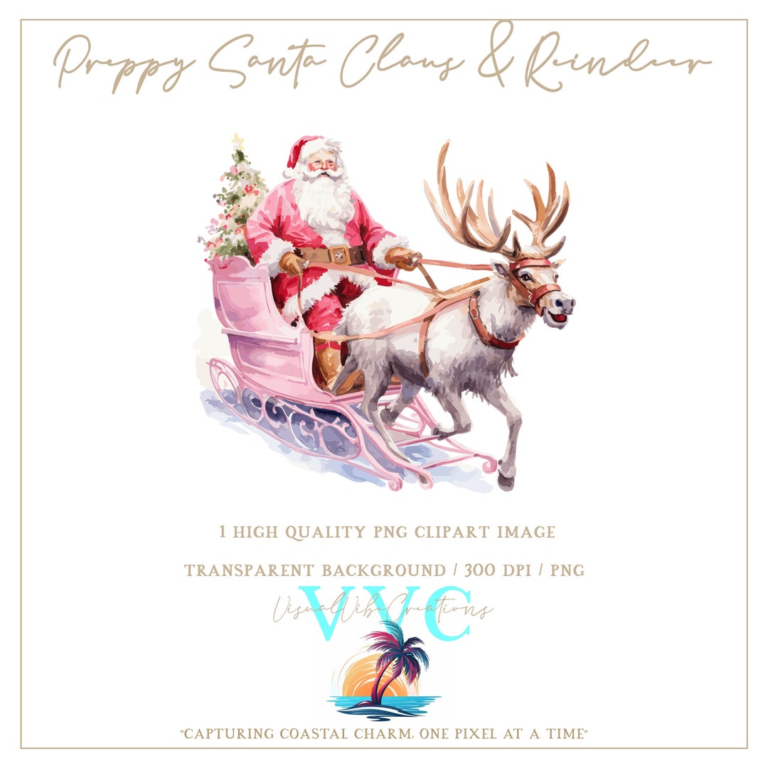 Preppy Santa Claus & Reindeer Clip Art - Transparent Background in PNG ...
